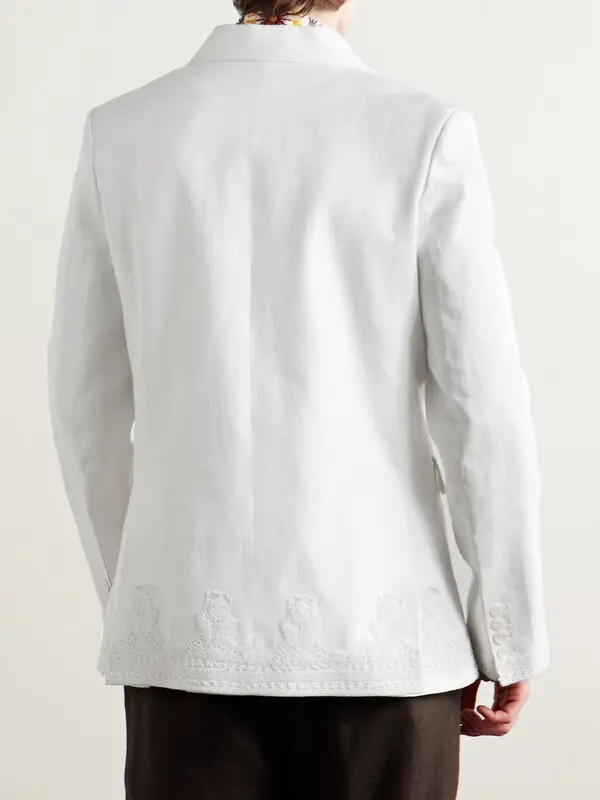 BODE Marsh Double-breasted Tulle-trimmed Linen Suit Jacket