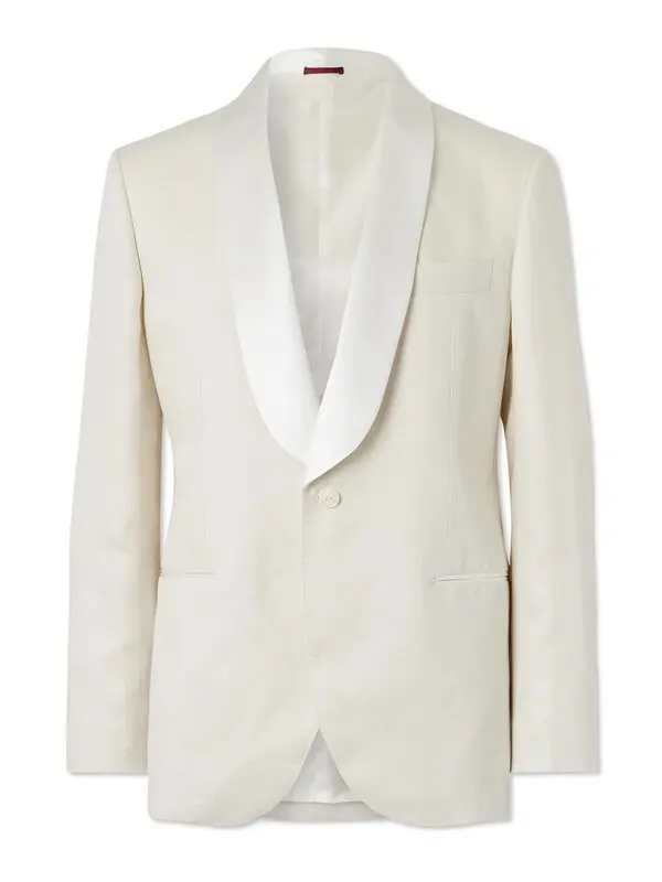 Brunello Cucinelli Shawl-lapel Satin-trimmed Linen Tuxedo Jacket - Neutrals