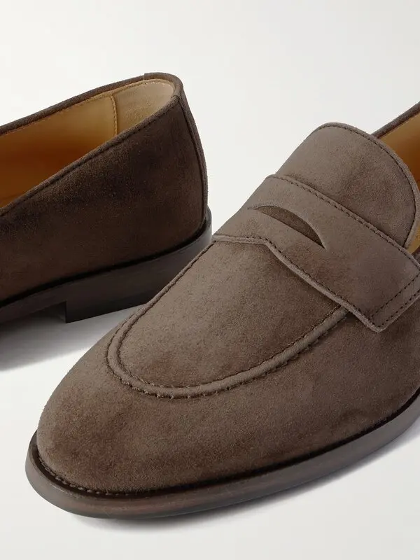 Brunello Cucinelli Suede Penny Loafers - Brown