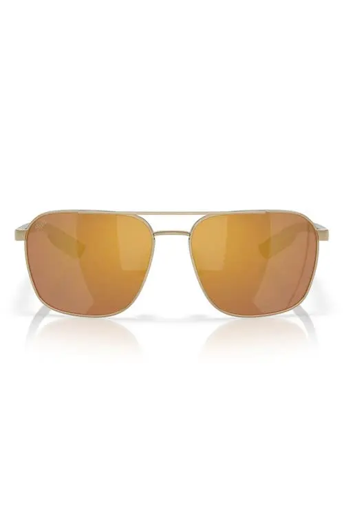 COSTA DEL MAR 58mm Polarized Mirrored Rectangle Sunglasses - Gold/gold Mirror 580g