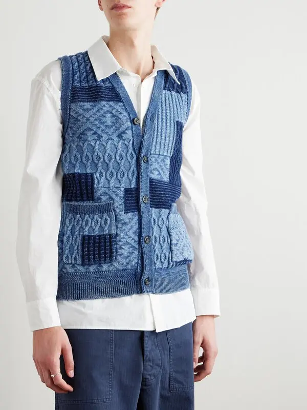 BEAMS Patchwork Indigo-dyed Cotton Sweater Vest