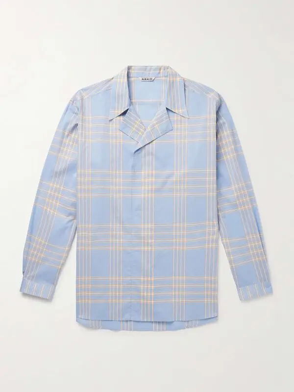 Auralee Camp-collar Checked Cotton Shirt - Light Blue