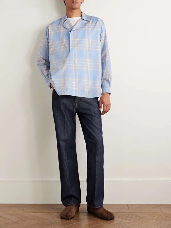 Auralee Camp-collar Checked Cotton Shirt - Light Blue