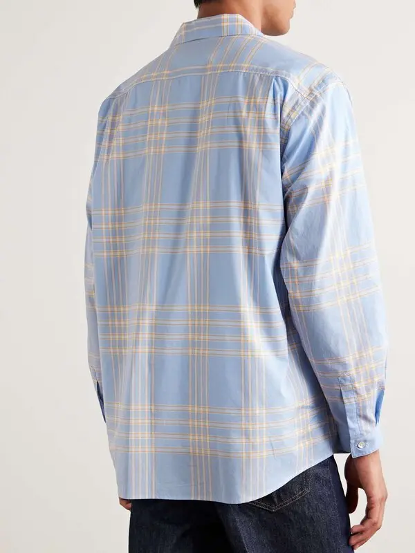 Auralee Camp-collar Checked Cotton Shirt - Light Blue