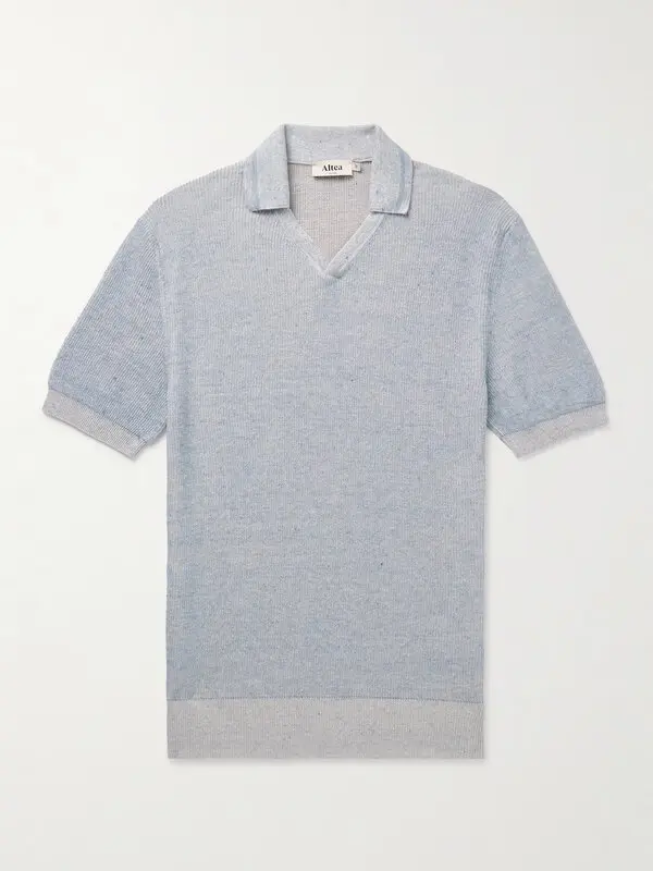 Altea Slim-fit Ribbed Linen And Cotton-blend Polo Shirt - Blue