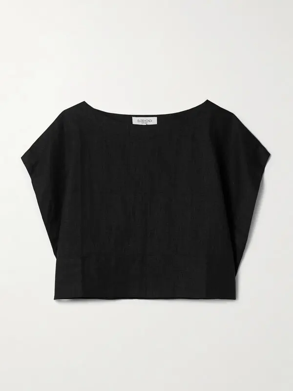 Suzie Kondi Kori Cropped Linen Top - Black