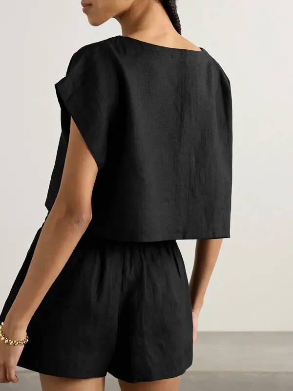 Suzie Kondi Kori Cropped Linen Top - Black