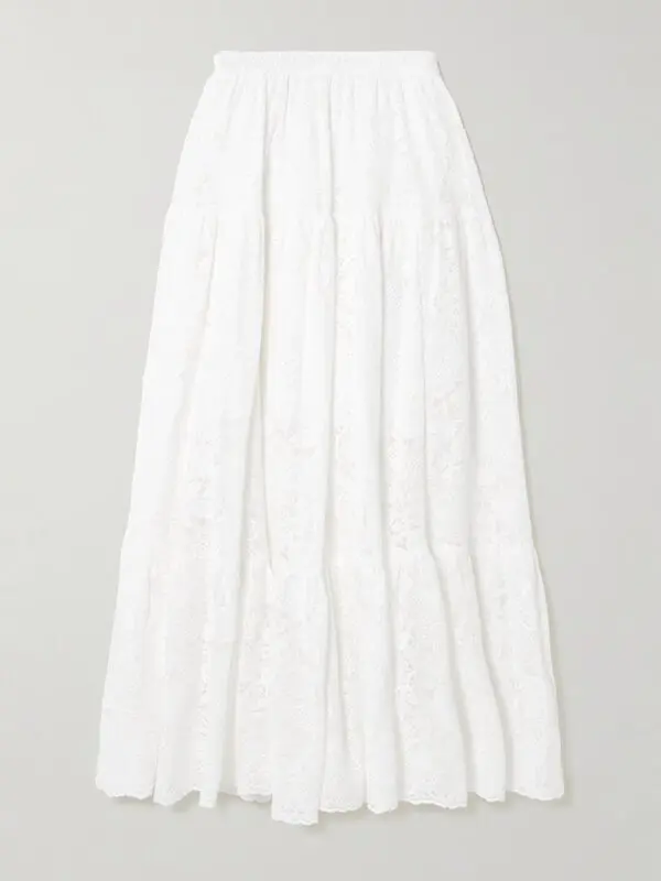 Erdem Tiered Cotton-lace Midi Skirt