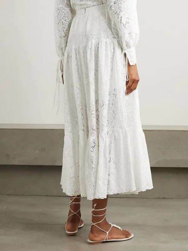 Erdem Tiered Cotton-lace Midi Skirt
