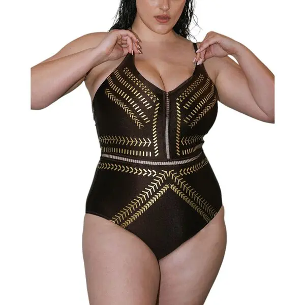 BILIBLOND Fitted One-piece Swimsuit With Gold Detail - Black Gold