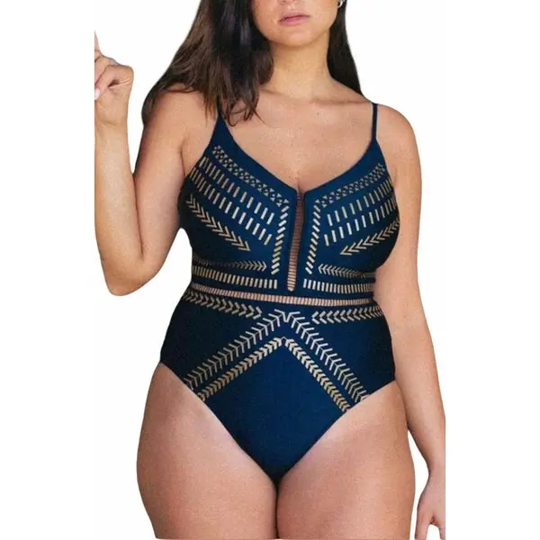 BILIBLOND Fitted One-piece Swimsuit - Navy Gold