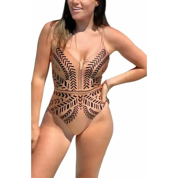 BILIBLOND Fitted One-piece Swimsuit With Gold Detail - Nude