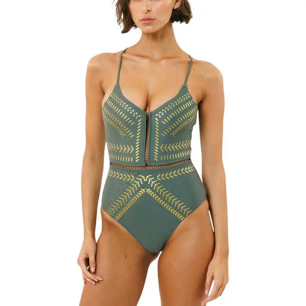 BILIBLOND Fitted One-piece Swimsuit - Olive Gold