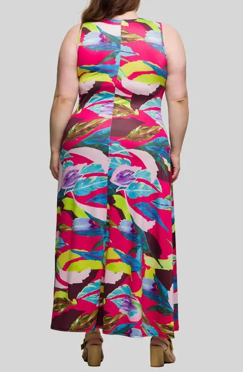 24SEVEN COMFORT APPAREL Print Maxi Dress - Blue Multi