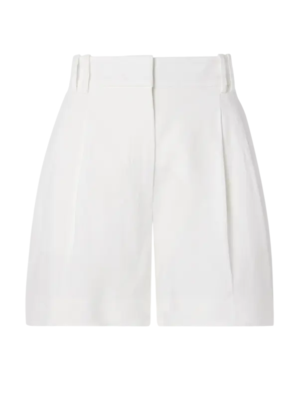 Another Tomorrow Pleated Linen Shorts - White