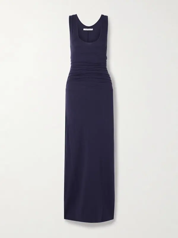 Another Tomorrow Ruched Stretch-jersey Maxi Dress - Blue