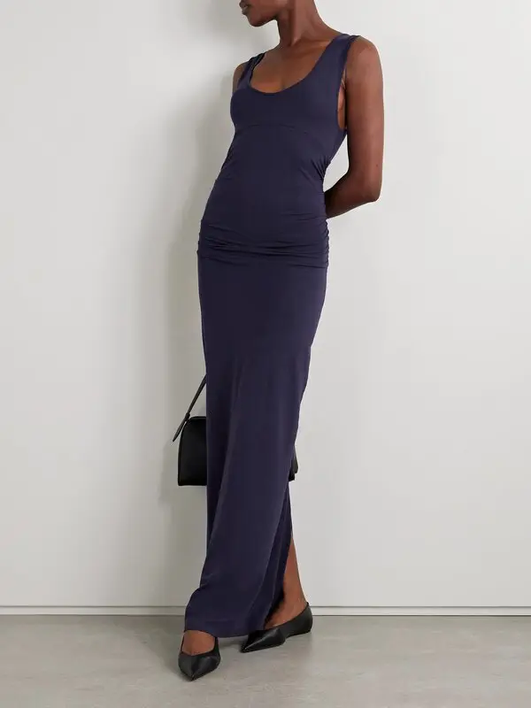 Another Tomorrow Ruched Stretch-jersey Maxi Dress - Blue