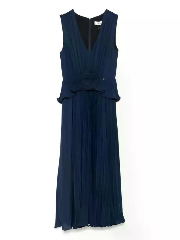 NISSA Plissé Midi Dress - Blue