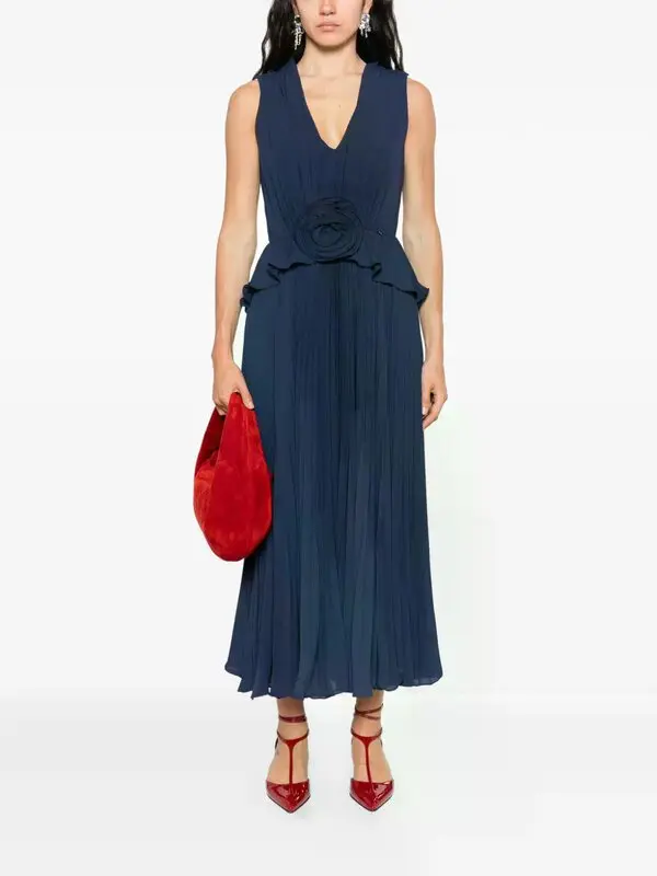 NISSA Plissé Midi Dress - Blue