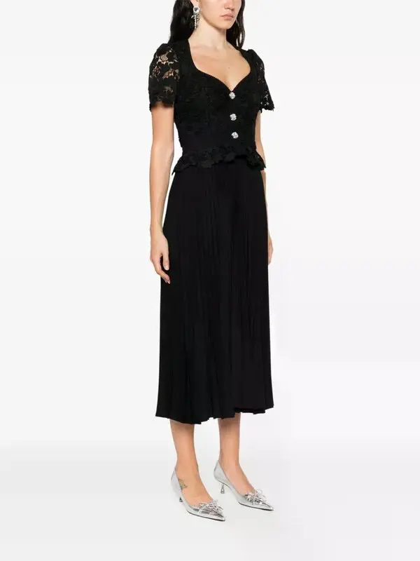 NISSA Lace Panels Maxi Dress - Black