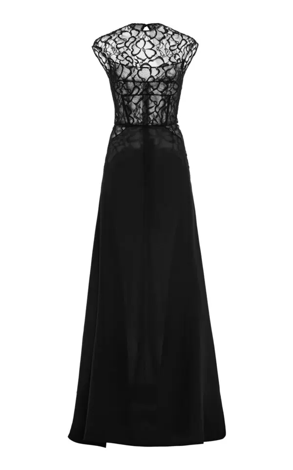 HARITHAND Tatjana Lace-detailed Silk Gown - Black