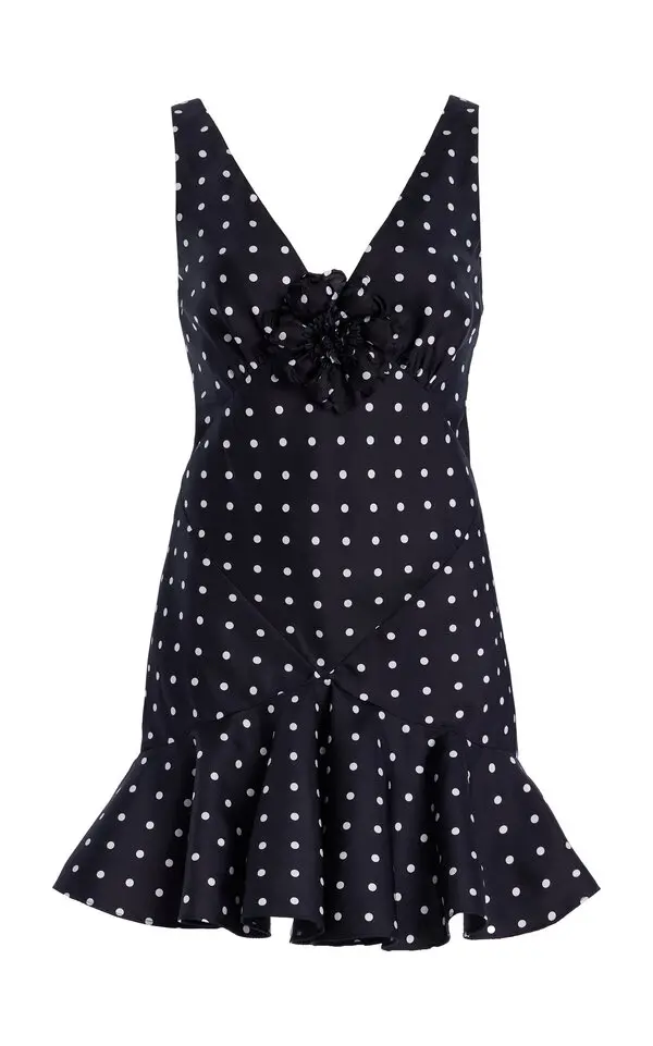 RODARTE Flower-detailed Polka-dot Mini Dress - Black