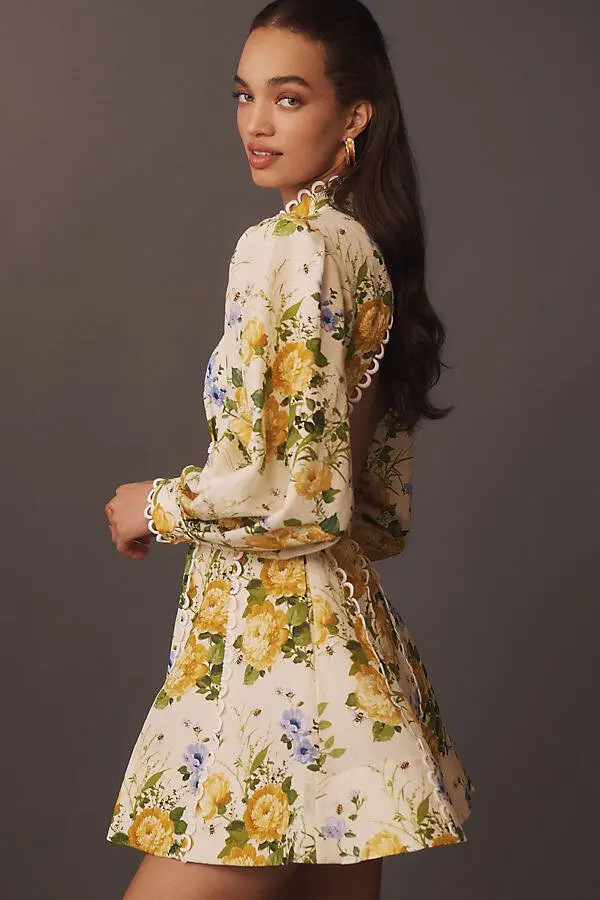 Bhldn Kali Long Sleeve Linen Fit & Flare Dress In Ivory Floral Combo - 30%  Off | Editorialist