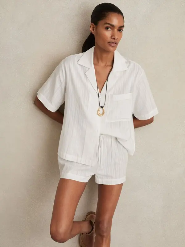 REISS Molly Cotton Pointelle Shirt And Shorts Set