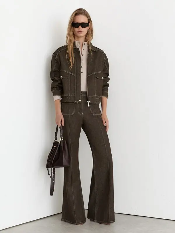 REISS Sakura Patch-pocket Flared Jeans - Brown