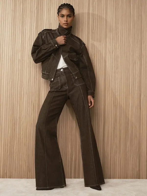 REISS Sakura Patch-pocket Flared Jeans - Brown
