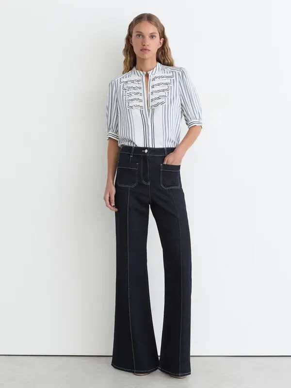 REISS Sakura Patch-pocket Flared Jeans - Indigo Blue