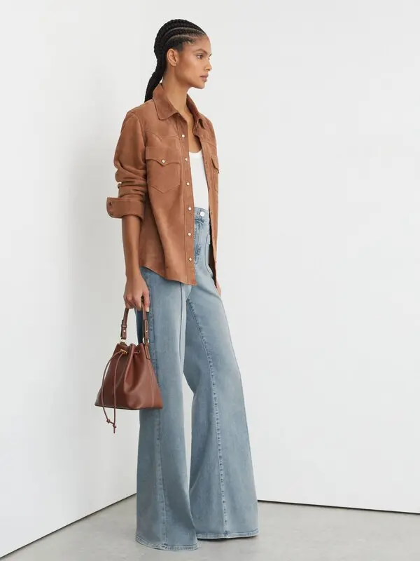 REISS Sakura Petite Patch-pocket Flared Jeans - Light Blue