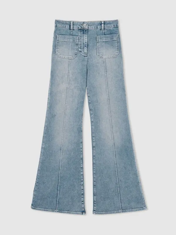 REISS Sakura Patch-pocket Flared Jeans - Light Blue