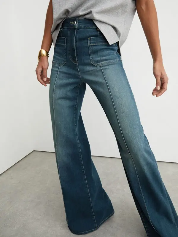 REISS Sakura Patch-pocket Flared Jeans - Mid Blue