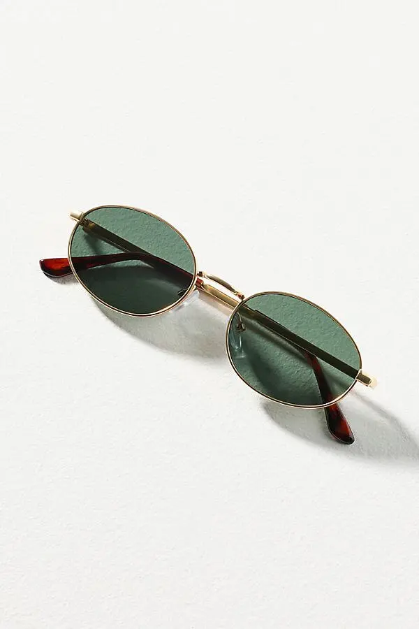 I-SEA Oval Wire Sunglasses - Brushed Gold / Green