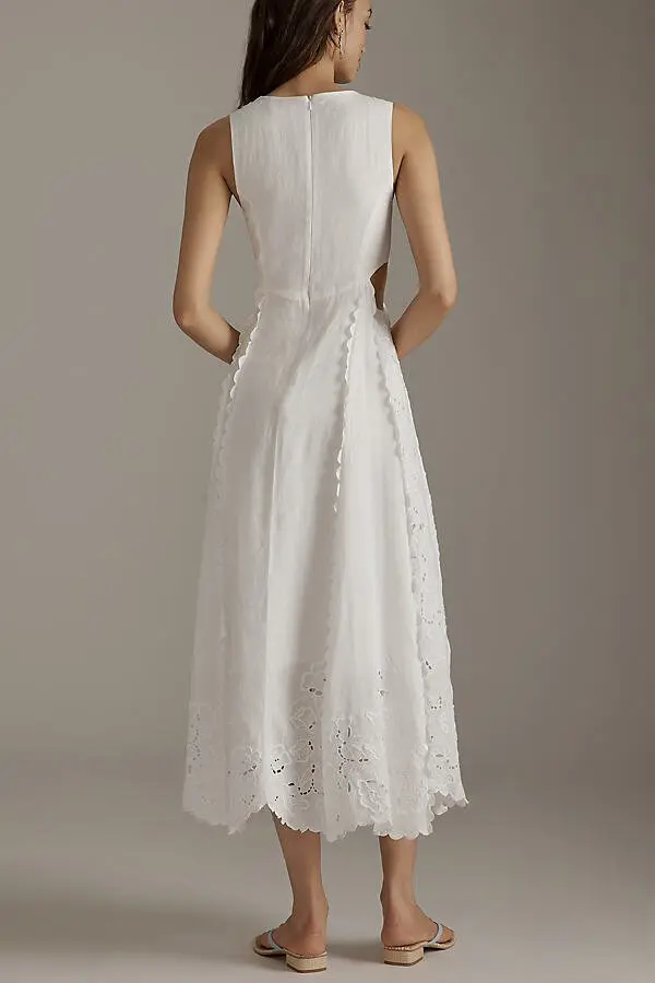 Amelia Embroidered Linen Maxi Dress
