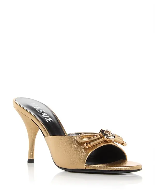 Versace Opera Bow 85mm Patent Mules - Mekong Gold-versace Gold