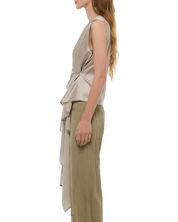Helmut Lang Silk Scarf Drape Top - Green Tea