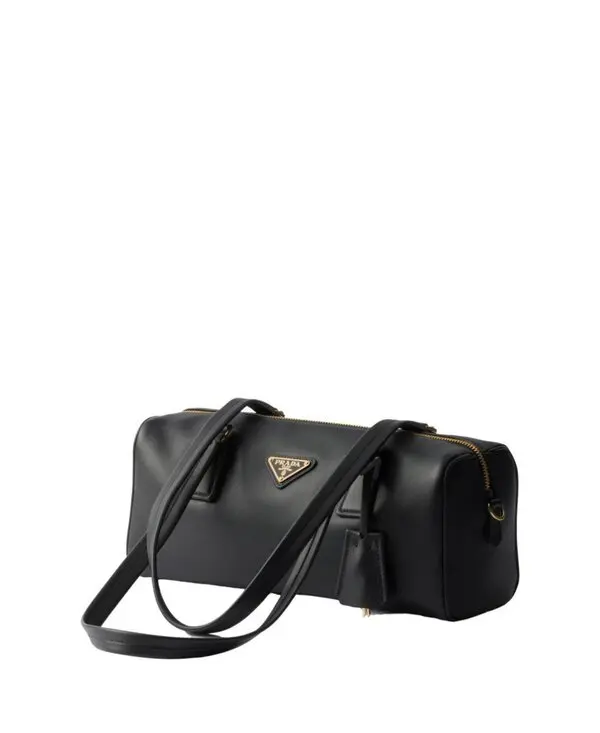 Prada Medium Leather Top-handle Bag With Padlock - Black