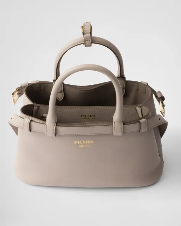 Prada Small Leather Handbag With Double Belt - Grey