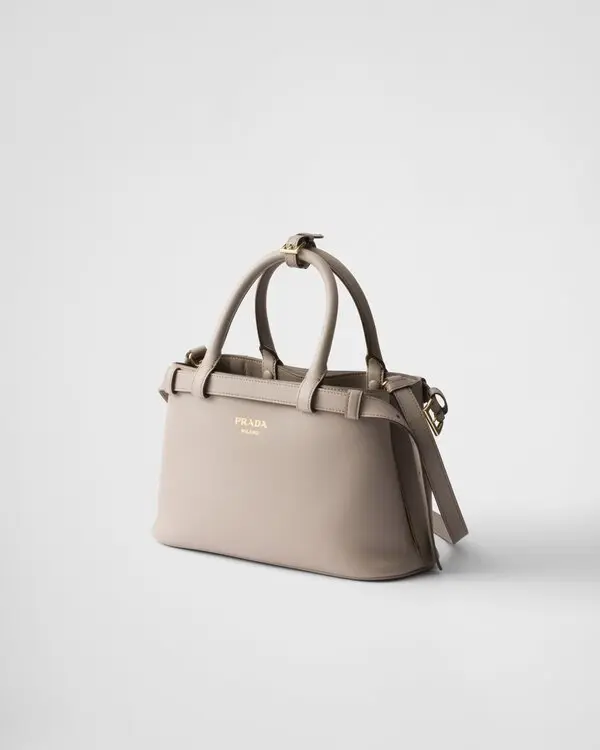 Prada Small Leather Handbag With Double Belt - Grey