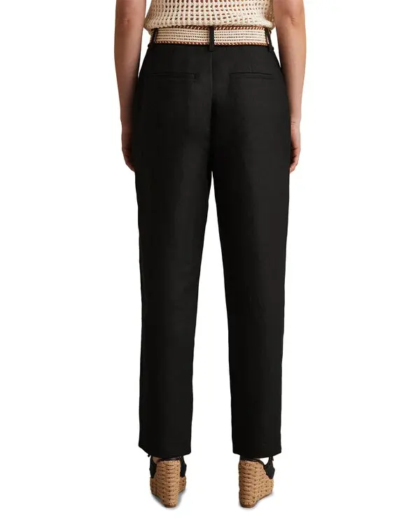 Reiss Linen Tapered Leg Belted Pants In Black 42% Off Editorialist