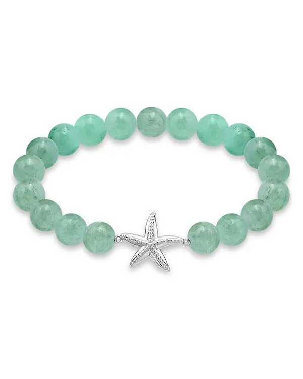 Aqua Starfish Charm Gemstone Beaded Bracelet In Sterling Silver - Green/silver