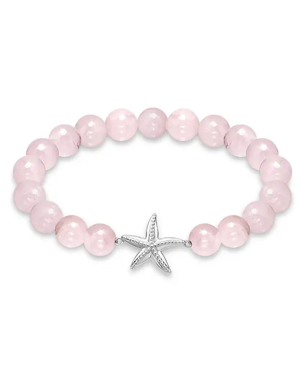 Aqua Starfish Charm Gemstone Beaded Bracelet In Sterling Silver - Pink/silver