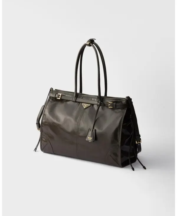 Prada Extra Large Convertible Leather Shoulder Bag - Green