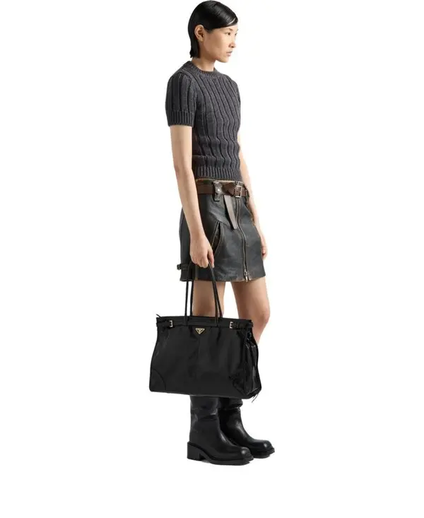 Prada Bonnie Extra-Large Leather Handbag - Pewter | Editorialist