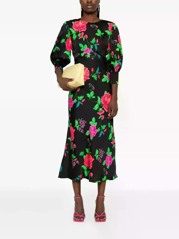 NISSA Printed Midi Dress - Black