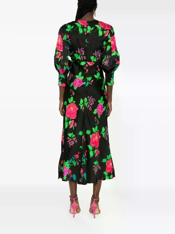 NISSA Printed Midi Dress - Black