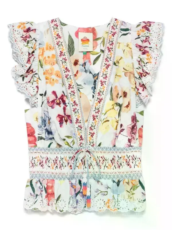 Farm Rio Greek Garden Blouse - White