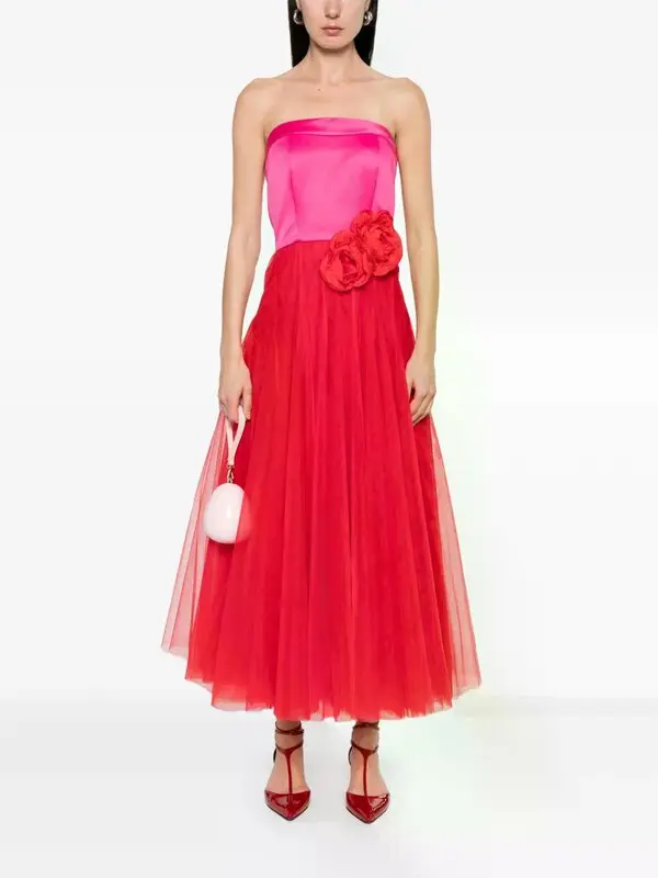 PARLOR Floral-appliqué Gown - Red